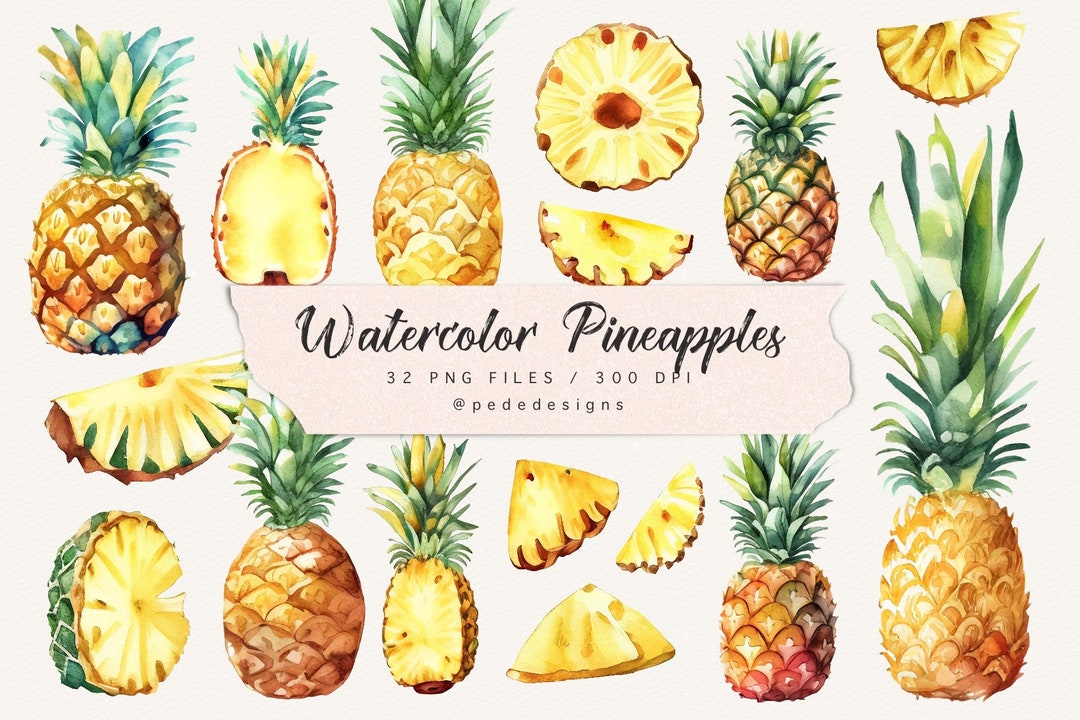 Watercolor Pineapples Clip Art, Tropical Clipart, Pineapple ...