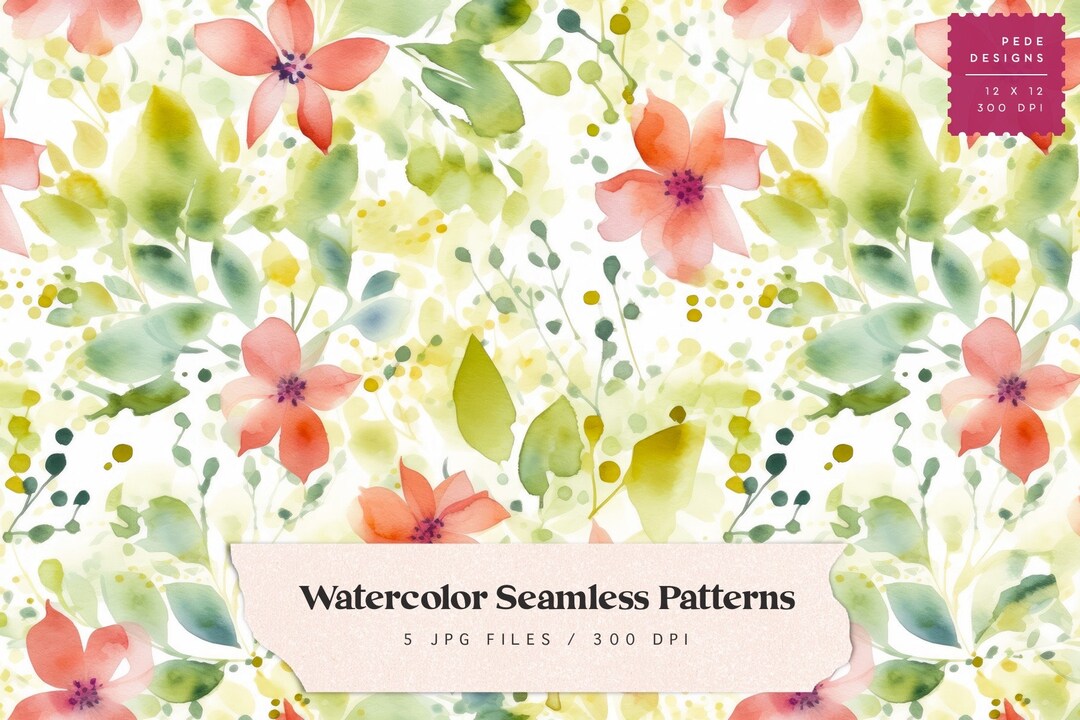 Watercolor Floral Digital Paper, Watercolor Botanical Pattern, Seamless ...