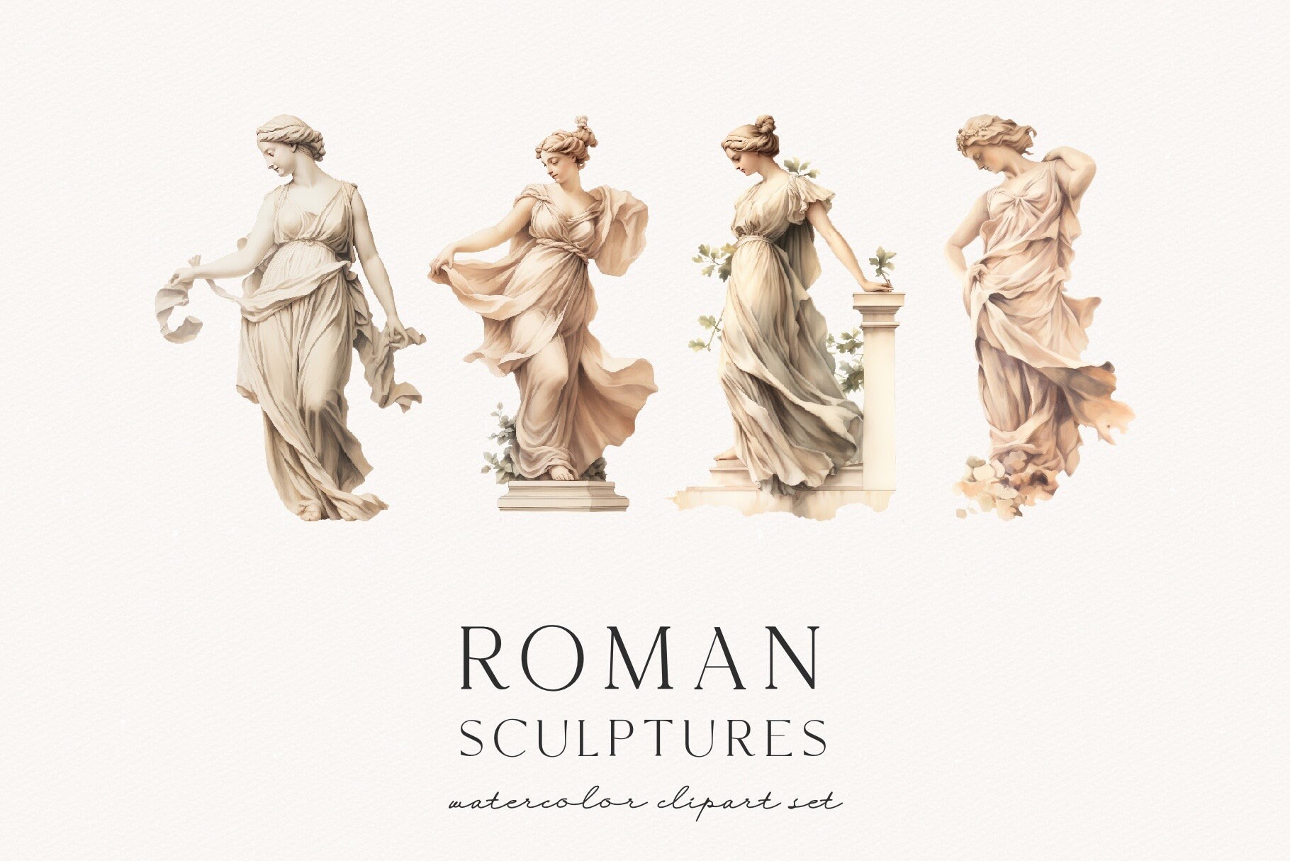Roman Sculptures Clipart, Watercolor Vintage Clipart, Watercolor ...
