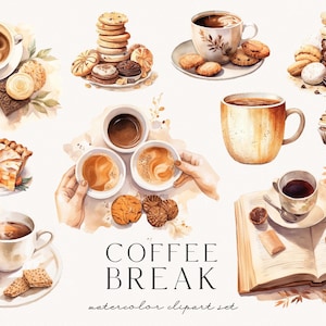 Watercolor Coffee Break Clipart, Coffee Clipart, Coffee Time ...