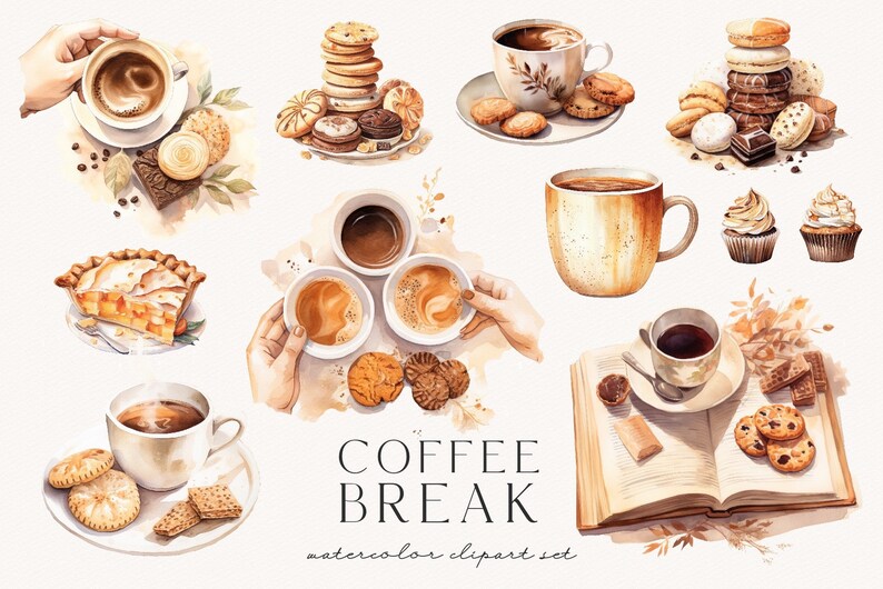 Watercolor Coffee Break Clipart, Coffee Clipart, Coffee Time ...