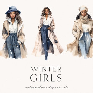 Winter Girls, Watercolor Fashion Clipart, Winter Png Graphics, Fashion ...