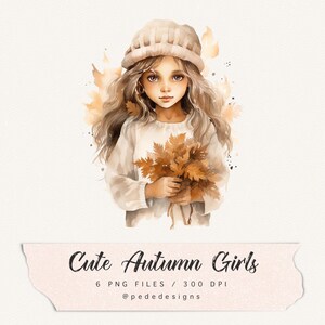 Cute Autumn Girls, Watercolor Adorble Clipart, Fall Png Graphics ...