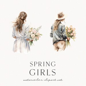 Spring Girls Clipart, Watercolor Girl Graphics, Watercolor Romantic ...