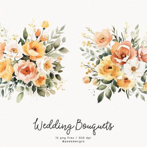 Wedding Bouquets, Watercolor Peach Flowers, Floral Clipart, Wedding ...