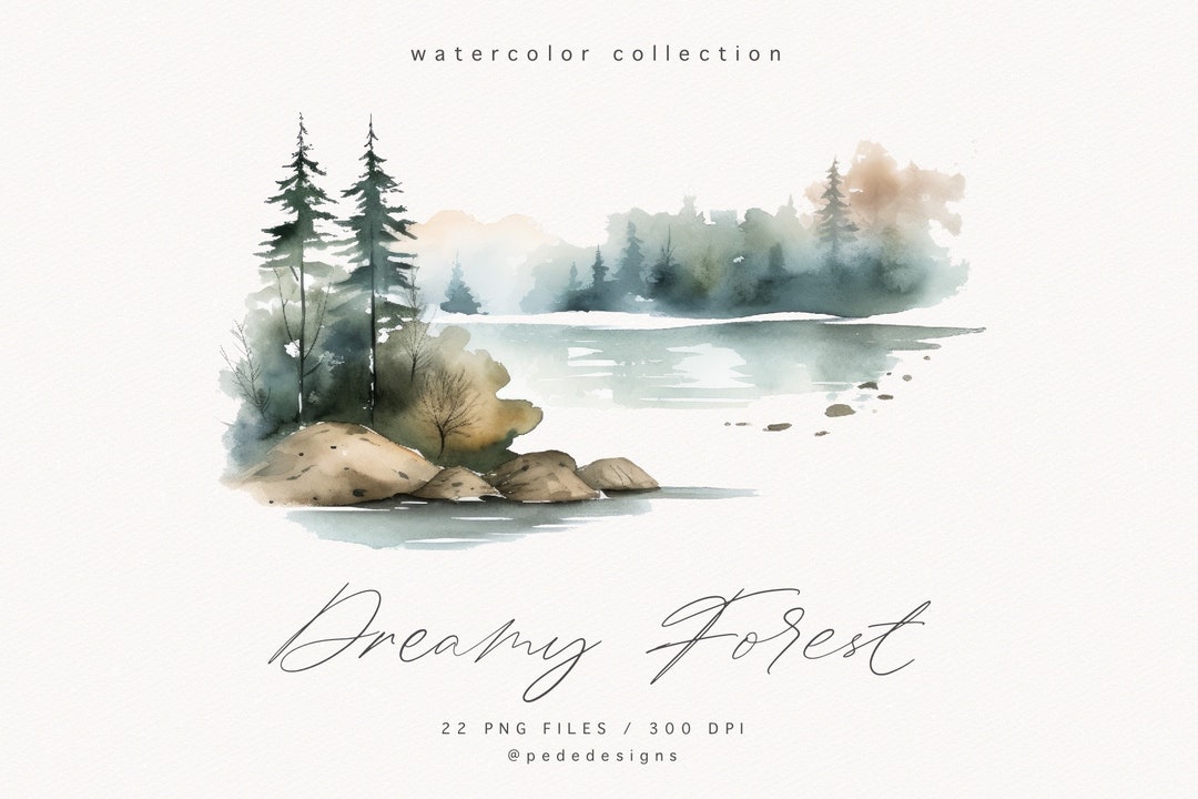 Dreamy Forest, Watercolor Scenery, Abstract Clipart, Nature Scene ...