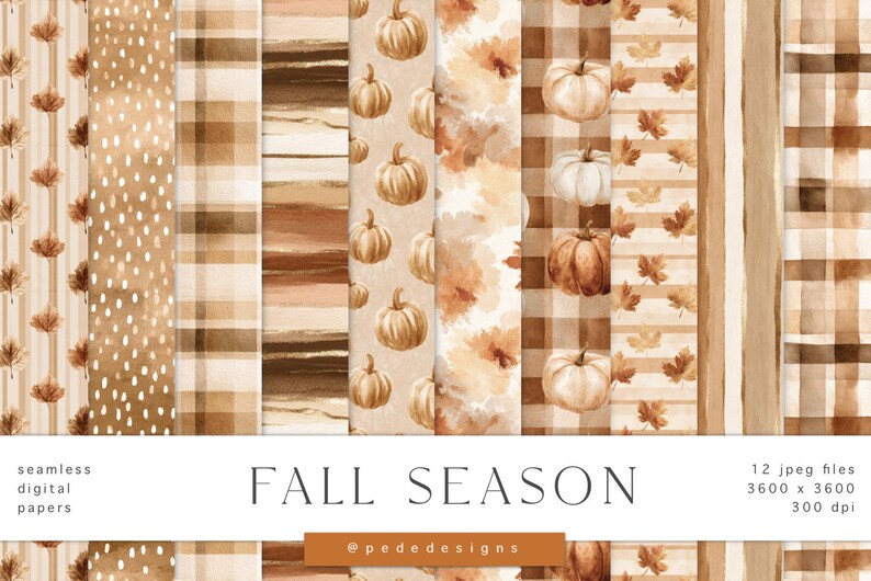 Fall Watercolor Clipart: Autumn PNG Graphics & Seamless Patterns ...