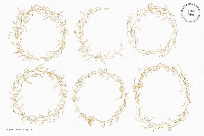 Gold Glitter Frames & Wreaths Clip Art, Wedding Design Element, Meadow ...