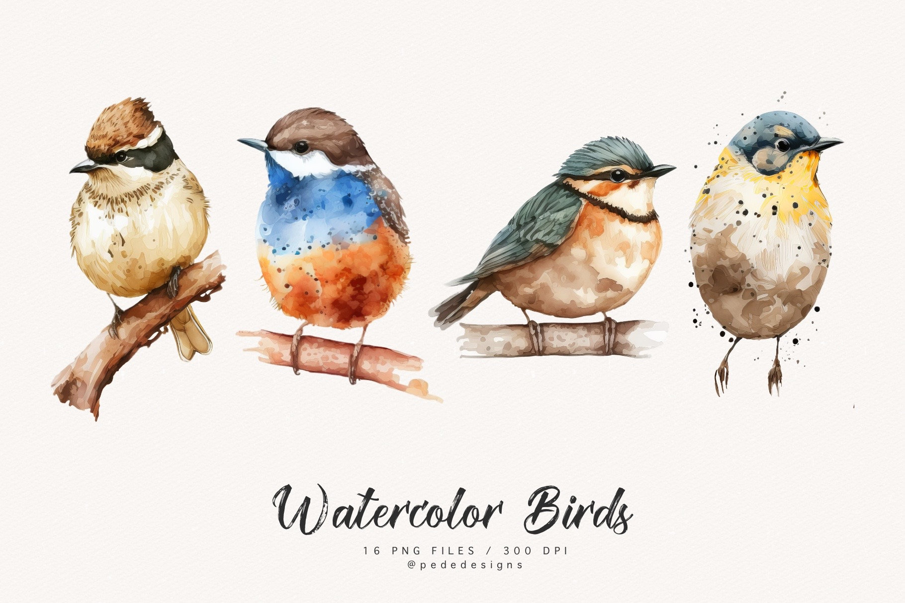 Watercolor Birds Clip Art, Tiny Colorful Birds Clipart, Bird Png ...