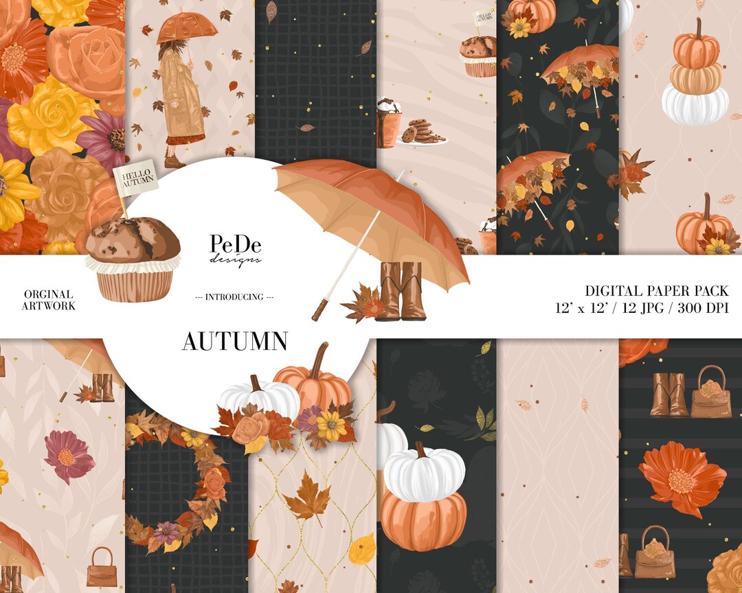 Autumn, Fall Digital Paper Pack, Planner Supplies, Pumpkin Patterns ...