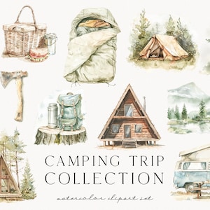 Camping Trip Collection, Watercolor Clipart, Fishing Png, Travel Png ...