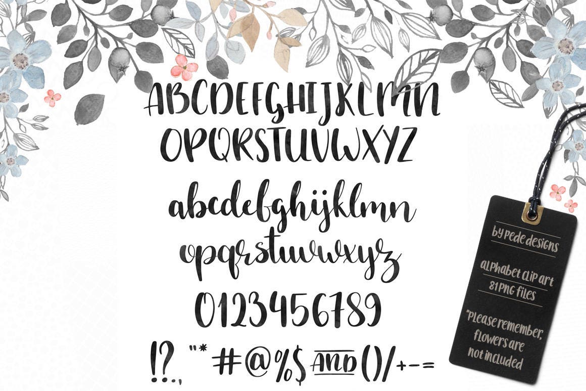 Black Watercolor Alphabet Clipart, Watercolor Numbers, Black Digital ...