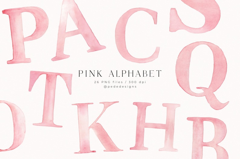 Watercolor Pink Alphabet Clipart – Hand Painted Serif Letters PNG | A-Z ...