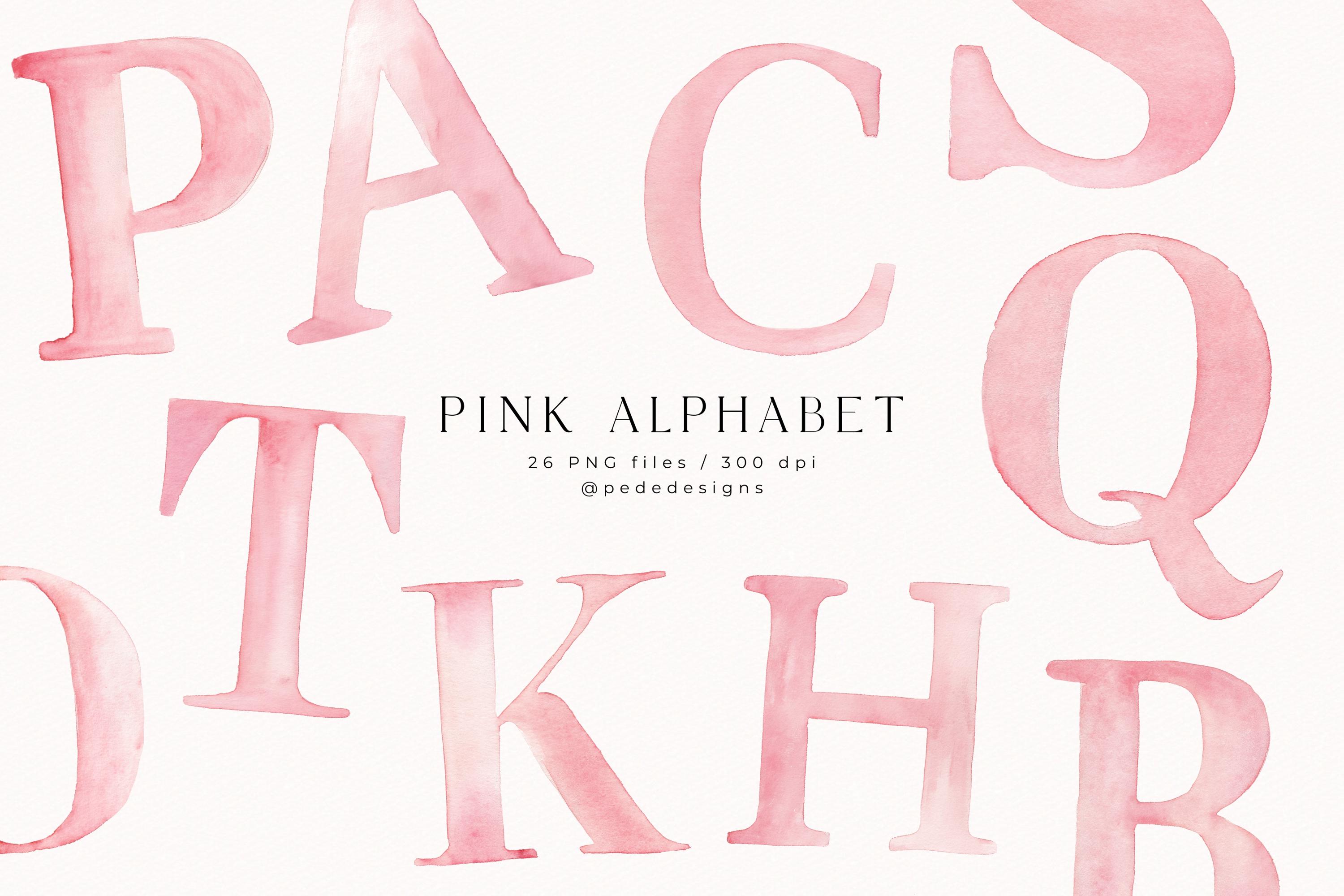 Watercolor Pink Alphabet Clipart – Hand Painted Serif Letters PNG | A-Z ...