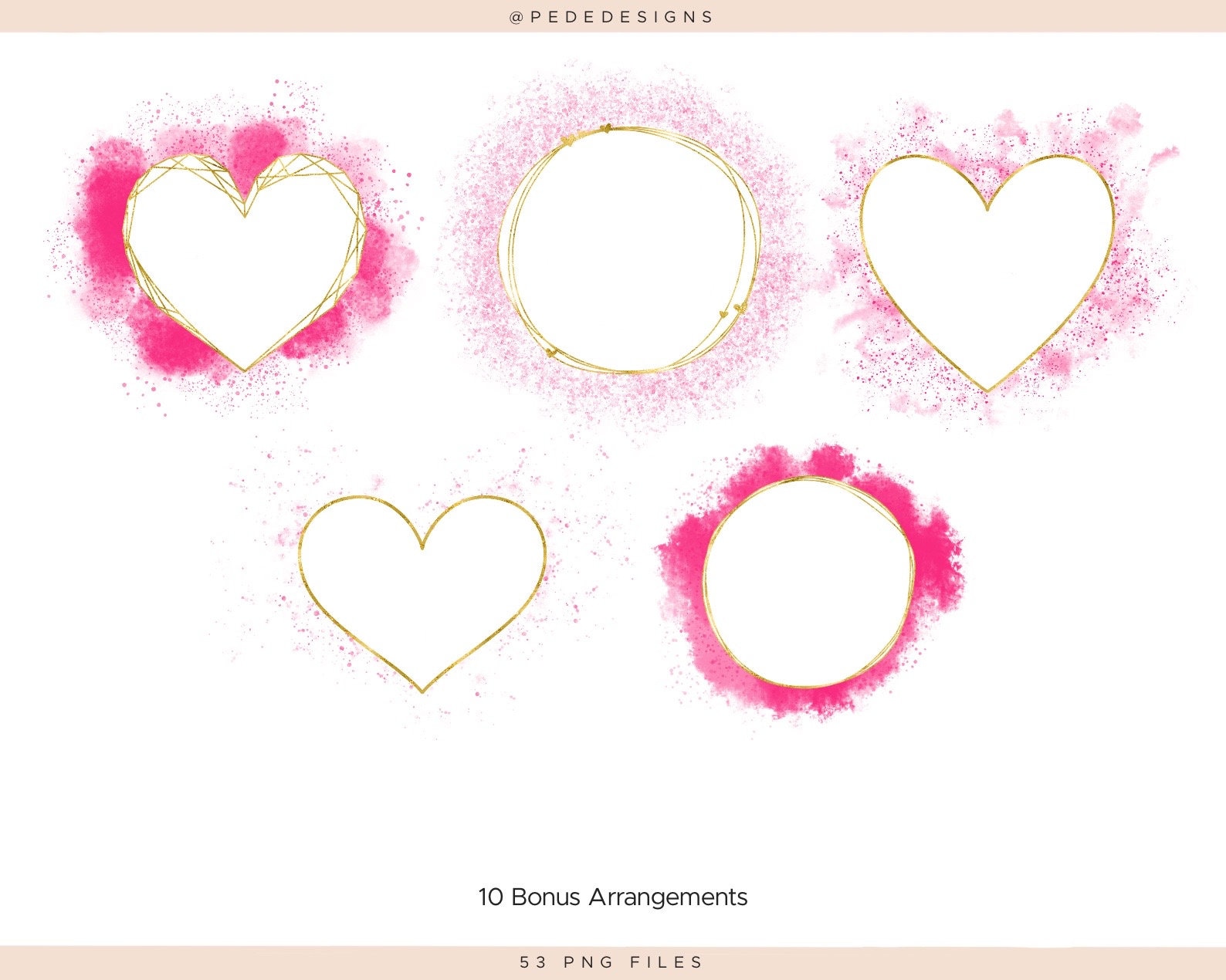 Valentine Clipart, Heart Clipart, Wedding Elements, Love Frames, Gold ...