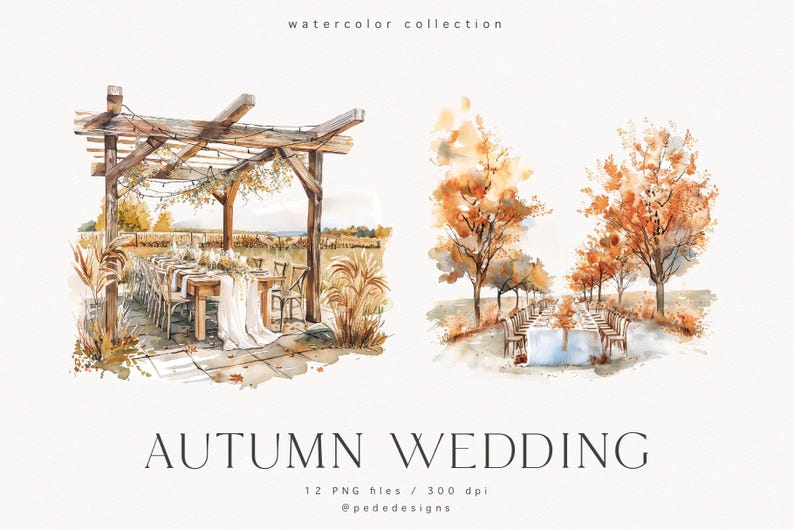 Wedding Illustrations, Watercolor Wedding Clipart, Autumn Graphics ...