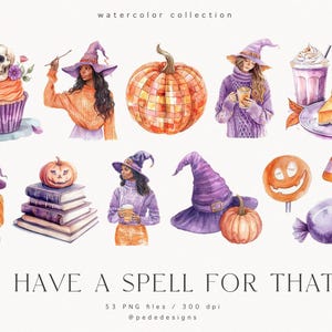 Watercolor Halloween Clipart Bundle: Witch, Pumpkin, Trick or Treat ...