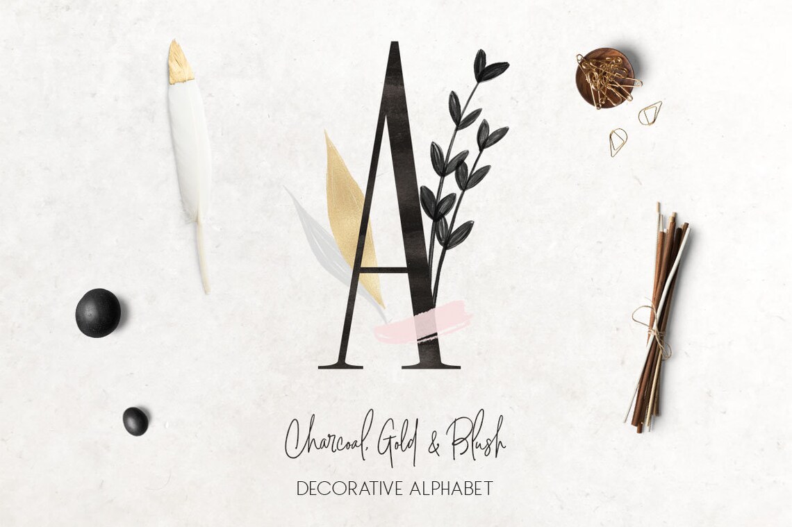 Decorative Alphabet Clipart Letters With Flowers Black - Etsy