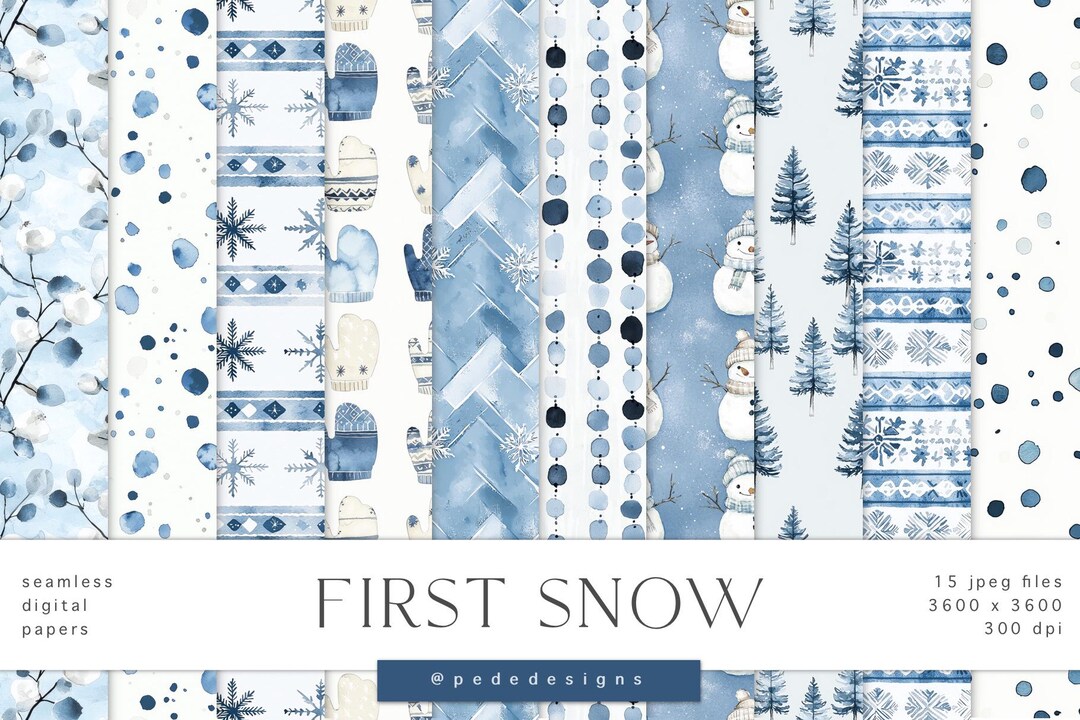 Winter Watercolor Digital Paper Pack: Snowflakes, Trees (digital ...