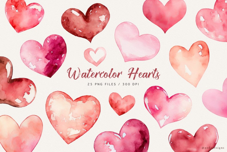 Watercolor Hearts Clipart Watercolor Love Clipart - Etsy