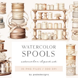Watercolor Spools, Watercolor Sewing Clipart, Lace, Ribbon, Spool of ...