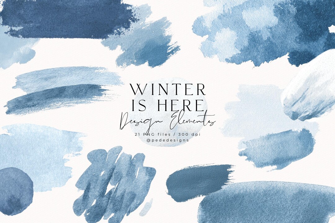 Winter Watercolor Clipart: Blue & Light Blue Brush Strokes (PNG ...