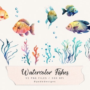 Watercolor Fish Clip Art, Tropical Fish Png, Underwater Clipart, Ocean ...