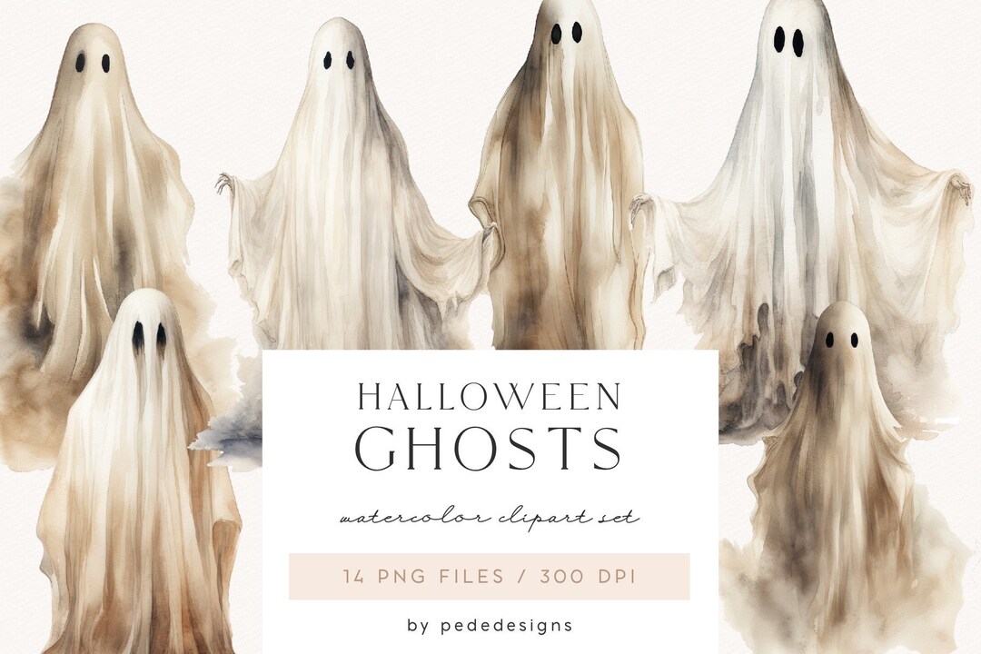 Halloween Ghosts Clipart, Watercolor Halloween Clipart, Spooky Clip Art ...