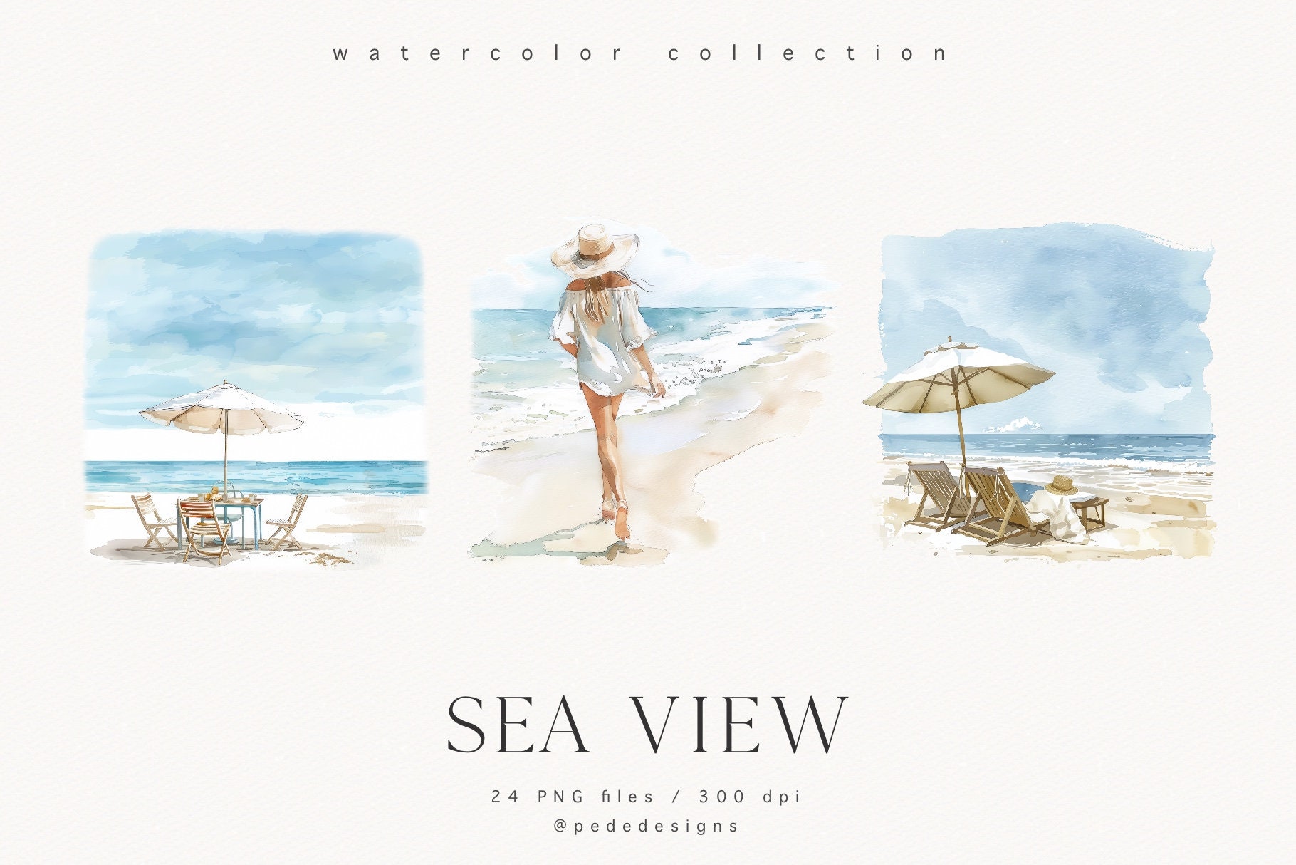 Sea View Illustration, Watercolor View Clipart, Travel Graphics, Summer ...