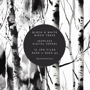 Watercolor Brich Trees Digital Paper Black & White Watercolor - Etsy