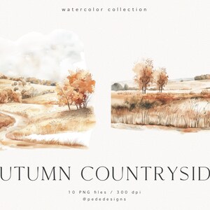 Autumn Countryside Clip Art Set, Watercolor Landscape, Watercolor Fall ...