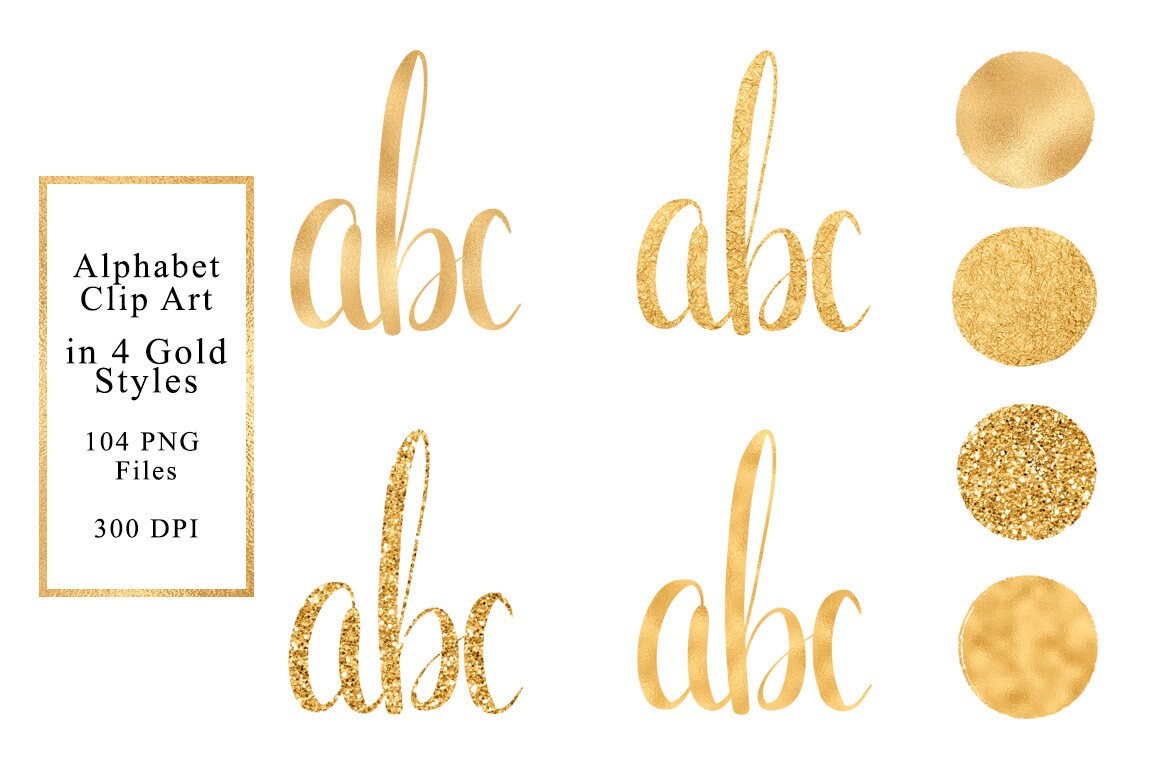 Gold Alphabet Clipart, 4 Luxury Styles,gold Foil, Golden Glitter, Gold ...