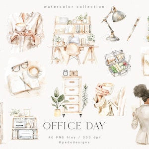 Office Day Clipart Set, Watercolor Collection, Watercolor Business ...