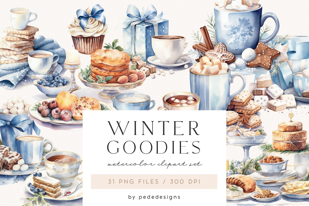 Winter Clipart, Watercolor Winter Goodies, Xmas, Hot Chocolate, Cozy ...