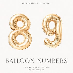 Gold Balloon Numbers Clipart Set, Foil Balloon Clipart, Party ...