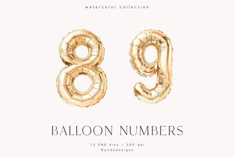 Gold Balloon Numbers Clipart Set, Foil Balloon Clipart, Party ...