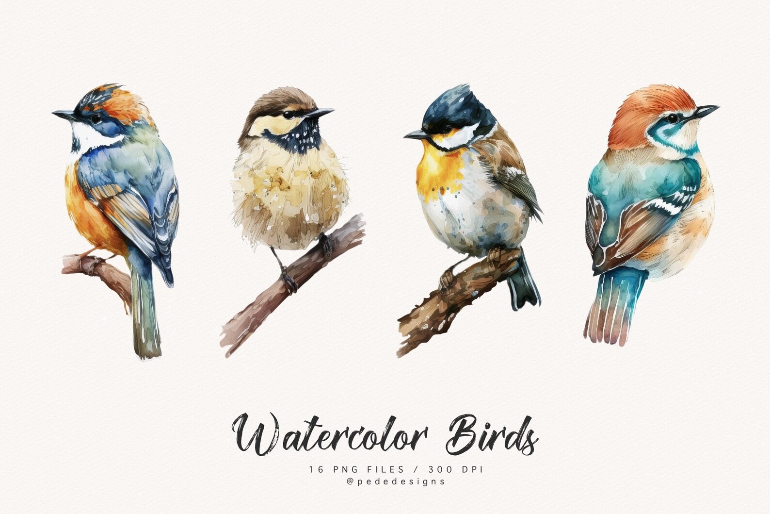 Watercolor Birds Clip Art, Tiny Colorful Birds Clipart, Bird Png ...