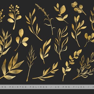 Gold Watercolor Foliage Gold Clip Art Glitter Leaves Golden - Etsy