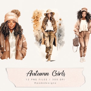 Autumn Girls, Watercolor Fashion Clipart, Fall Png Graphics, Fashion ...