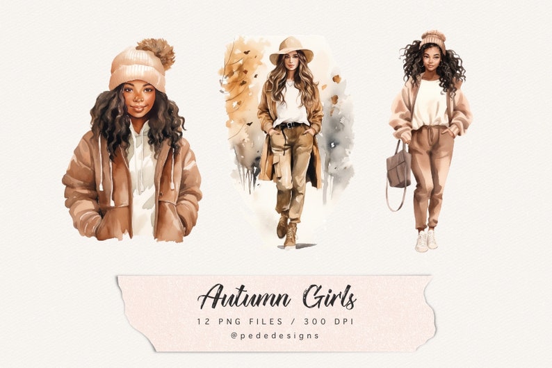 Autumn Girls, Watercolor Fashion Clipart, Fall Png Graphics, Fashion ...