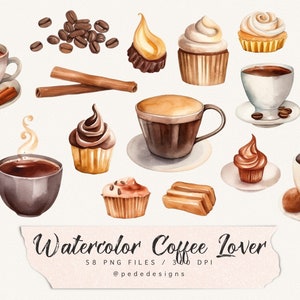 Watercolor Coffee Lover Clip Art, Coffee Clipart, Coffee Time ...