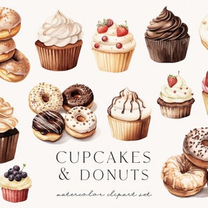 Cupcakes & Donuts, Baking Watercolor Clipart, Dessert Png Graphics ...