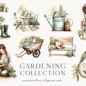 Gardening Collection, Watercolor Garden Plants, Spring Garden Graphics ...