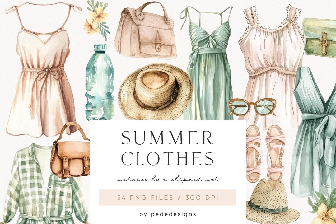 Fashion Clipart, Watercolor Summer Clipart, Spring Clothes Graphics ...