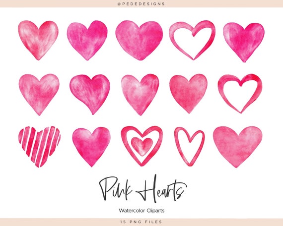 Pink Hearts Clipart Watercolor Clipart Valentine's Day - Etsy