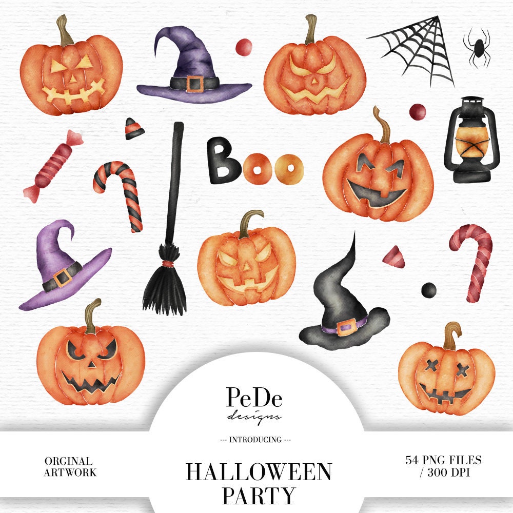 Watercolor Halloween Party Clip Art Autumn Cliparts Spooky - Etsy