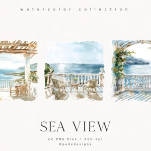 Sea View Illustration, Watercolor View Clipart, Travel Graphics, Summer ...