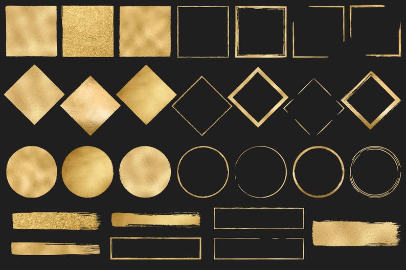 Gold Design Elements, Gold Brush Strokes, Foil, Glitter, Frames ...