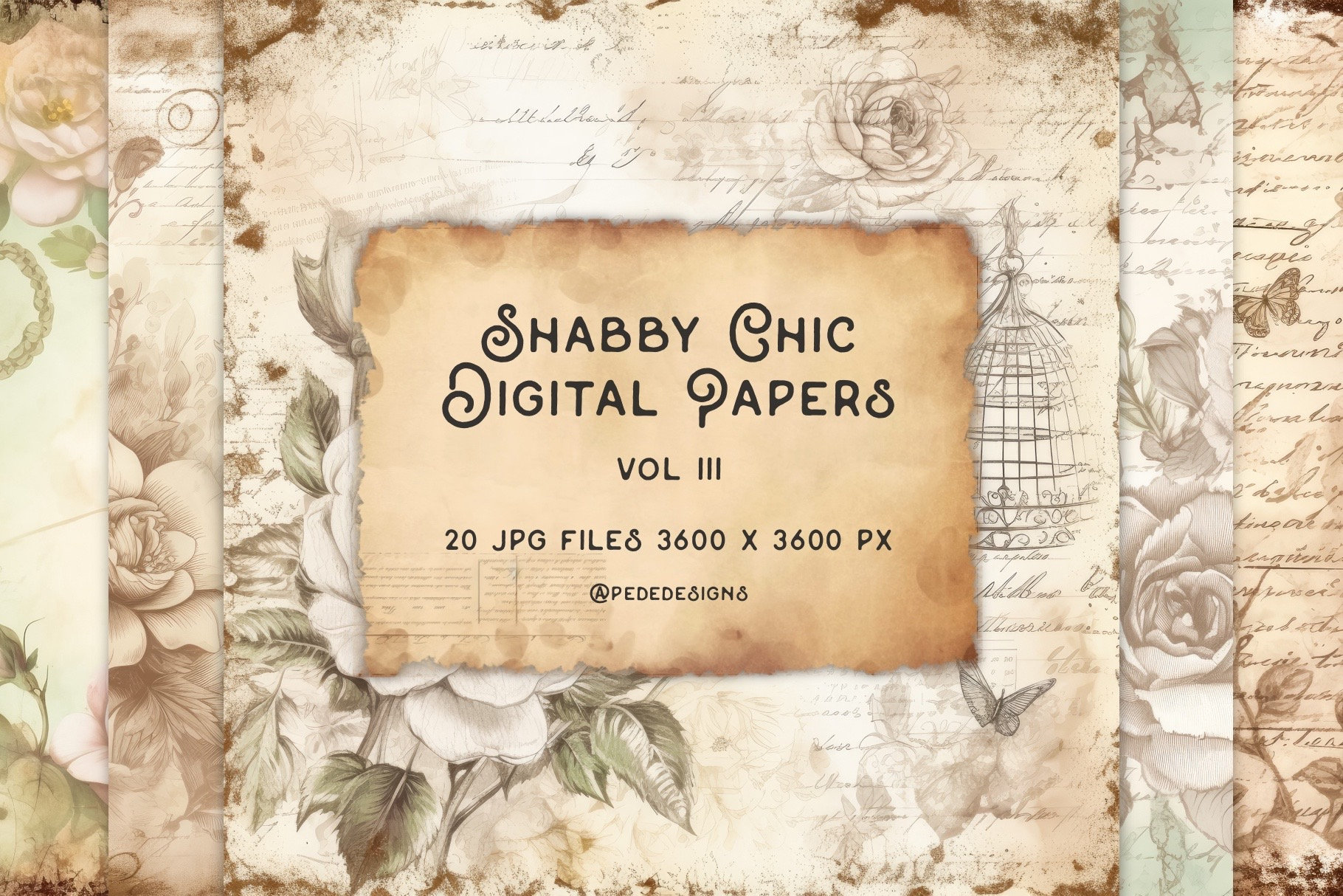 Shabby Chic Digital Paper, Digital Craft Supplies, Vintage Textures ...