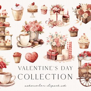 Watercolor Valentine's Day Clipart, Watercolor Romantic Clipart, Red ...